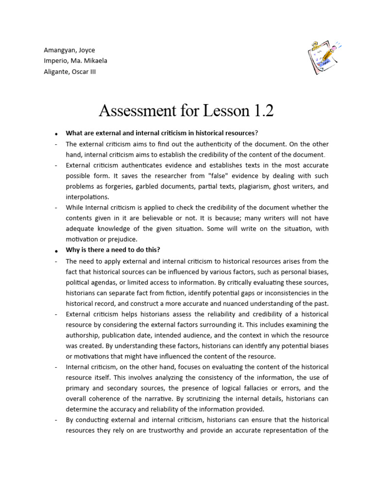 Assessment For Lesson 1.3 RPH | PDF | Credibility | Critical Thinking