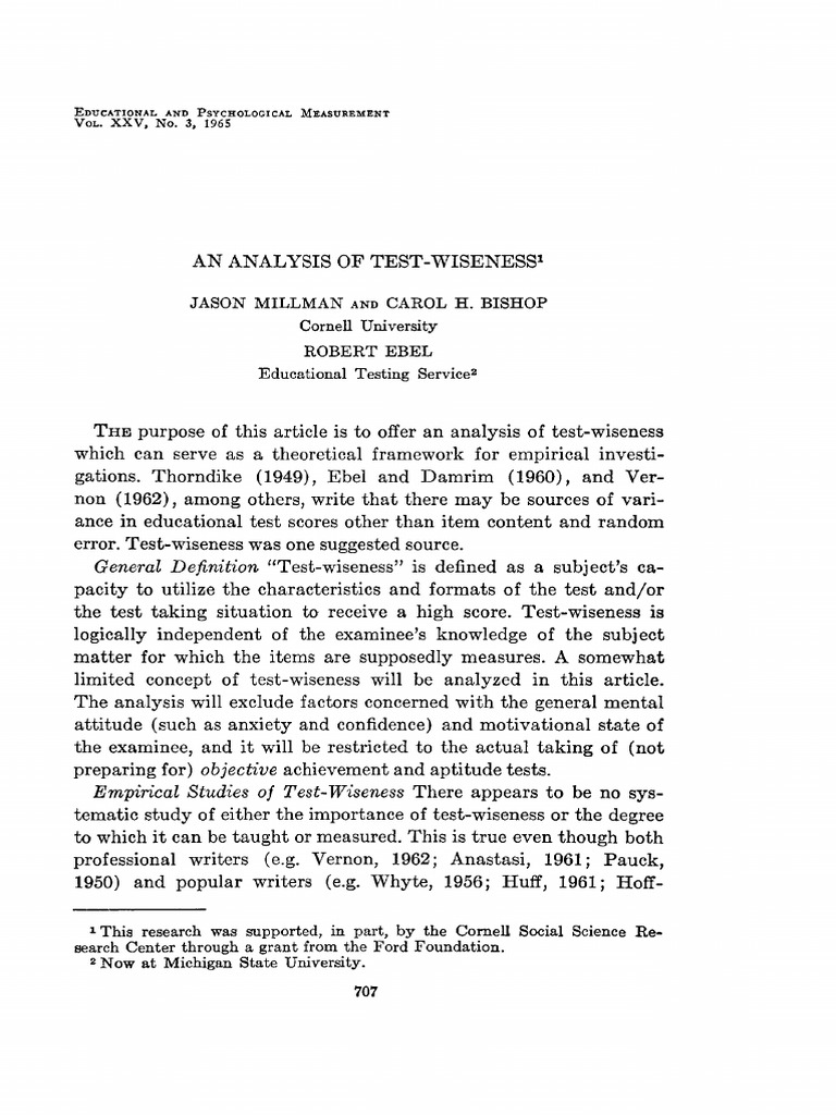 Millman Et Al 1965 An Analysis of Test Wiseness | PDF | Knowledge | Reason