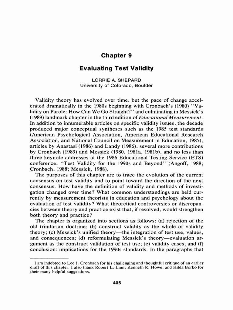 Shepard 1993 Chapter 9 Evaluating Test Validity | PDF | Validity ... Shepard 1993 Chapter 9 Evaluating Test Validity | PDF | Validity ...