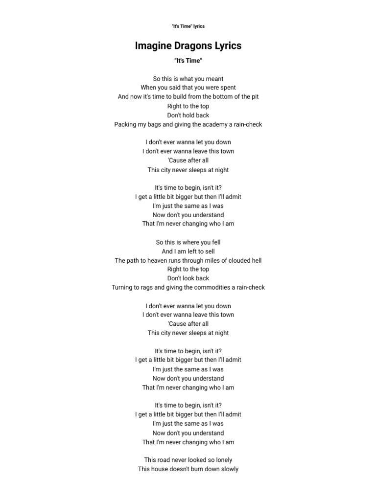 Imagine Dragons - It's Time Lyrics | PDF | American Rock Musicians | Music
