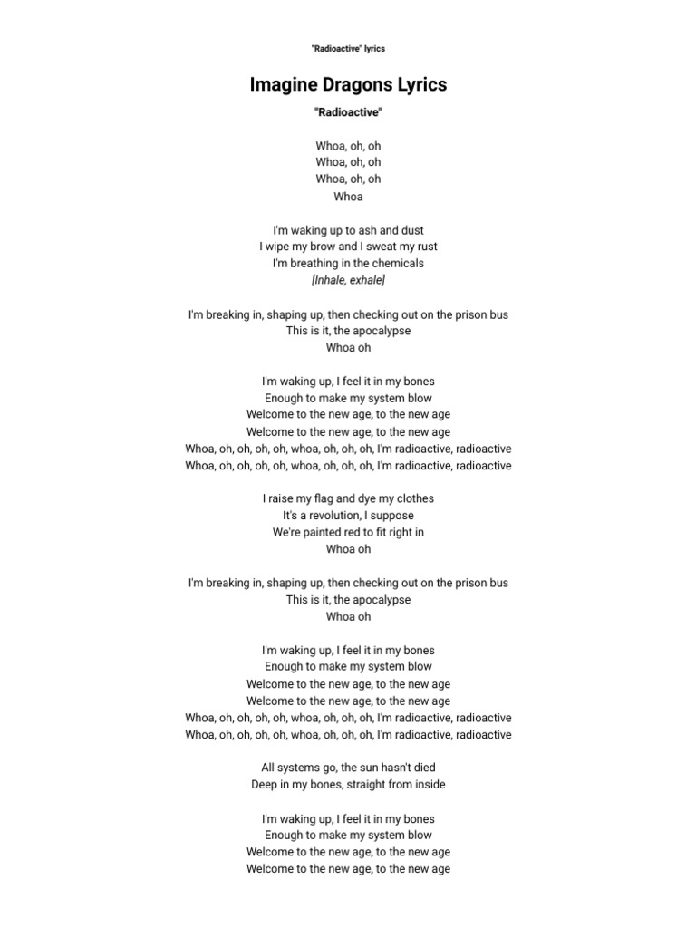 Imagine Dragons - Radioactive Lyrics | PDF