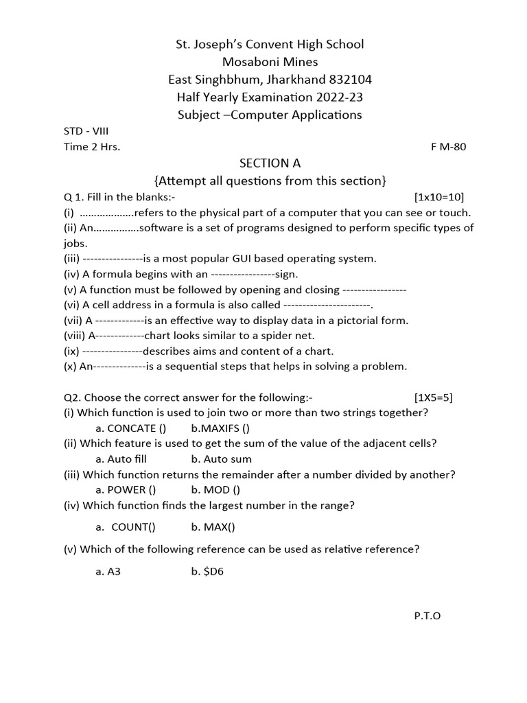 Half Yearly 2022 Computer VIII | PDF | Software Engineering | Computer Programming