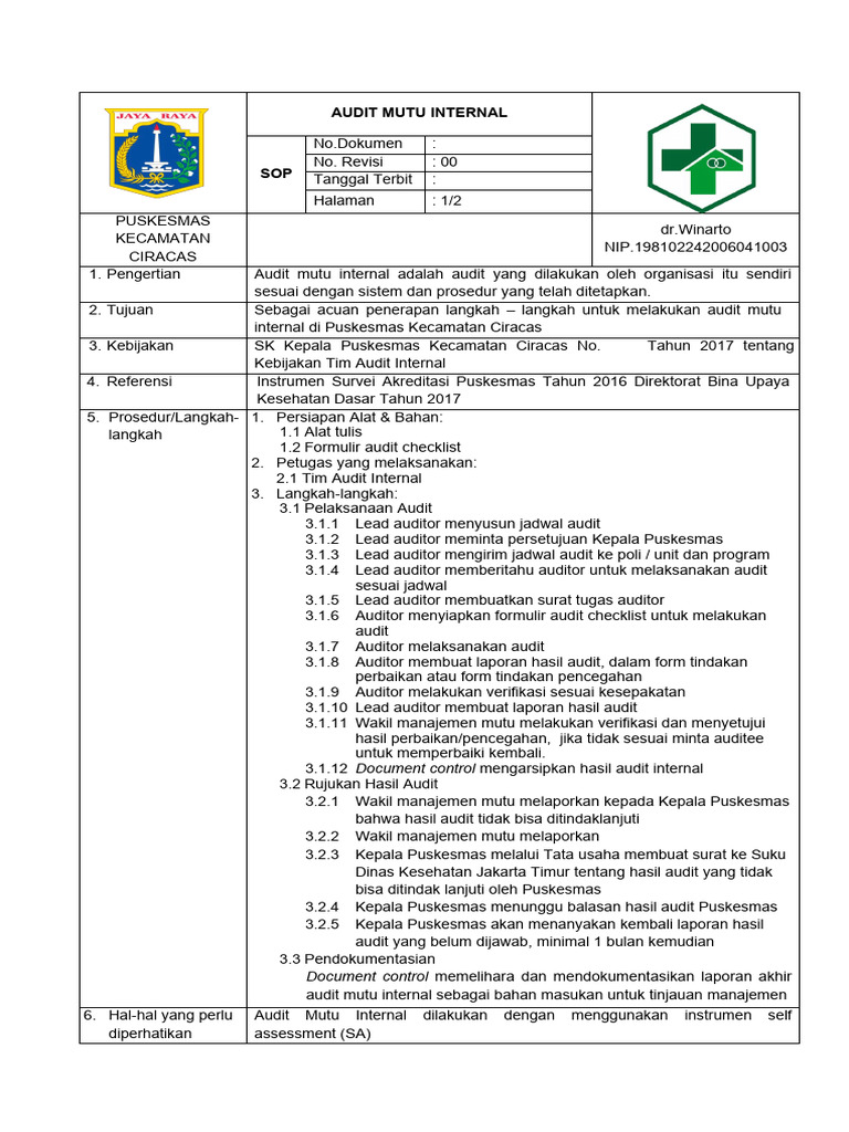 Sop Audit Mutu Internal | PDF
