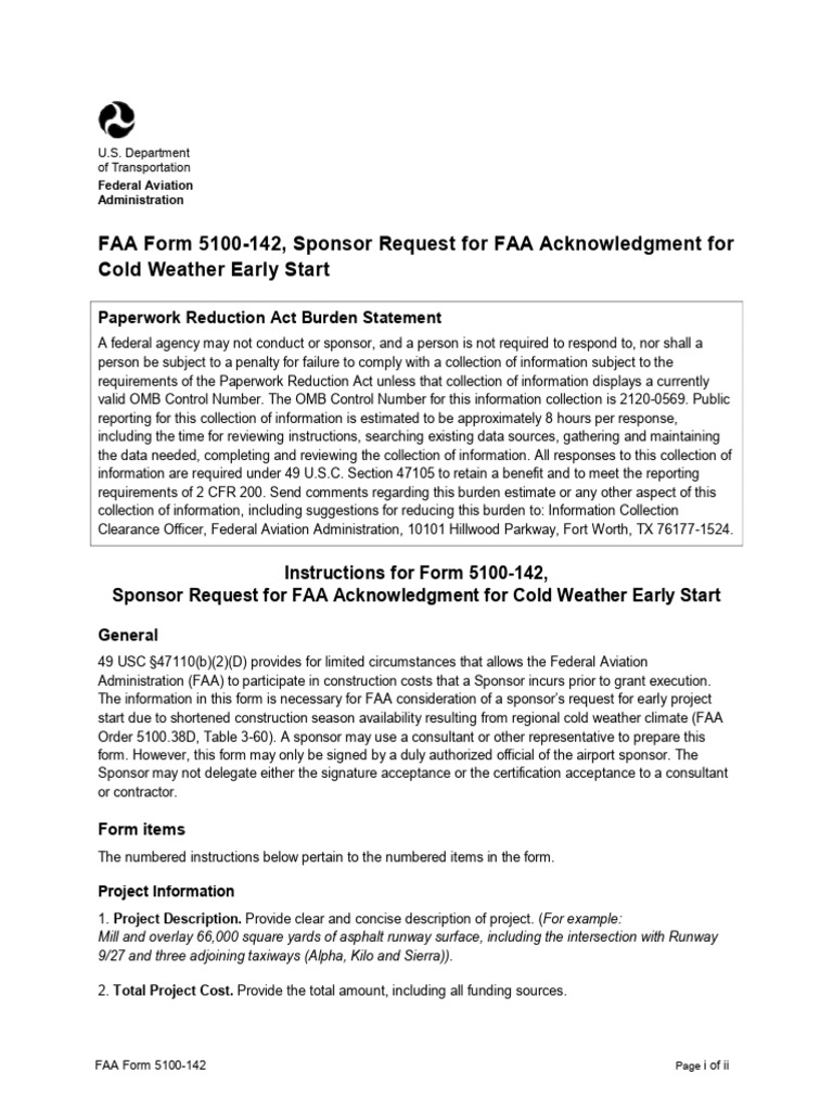 Faa Form 5100 142 Cold Weather Request 2020 | PDF | Federal Aviation ...