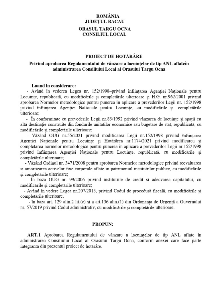 Regulament Vanzare Anl | PDF