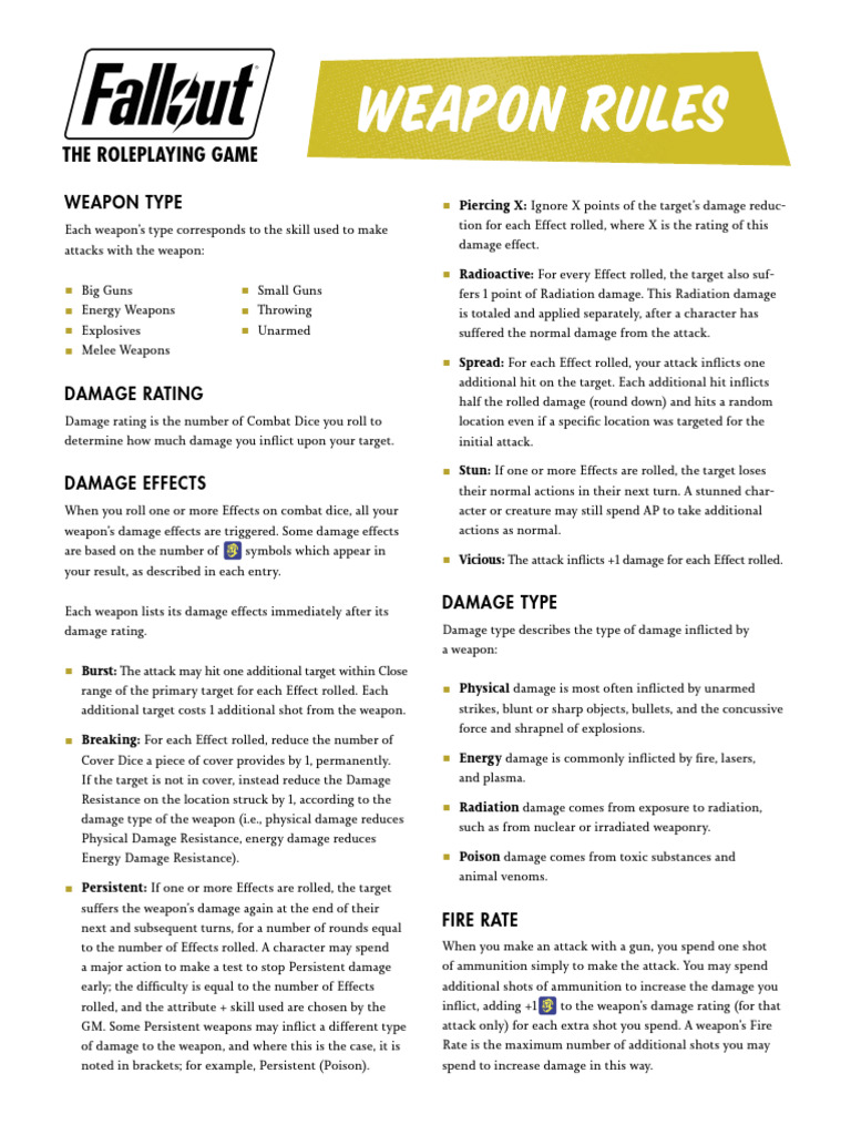 Fallout - The Roleplaying Game - GM Toolkit - Weapons Rules (No Background) | Download Free PDF ...