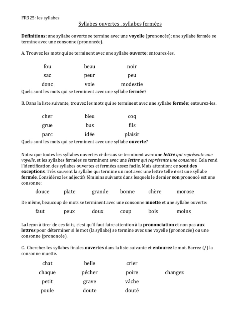 Syllabes ouvertes et fermées expliquées | PDF | Syllabe | Voyelle