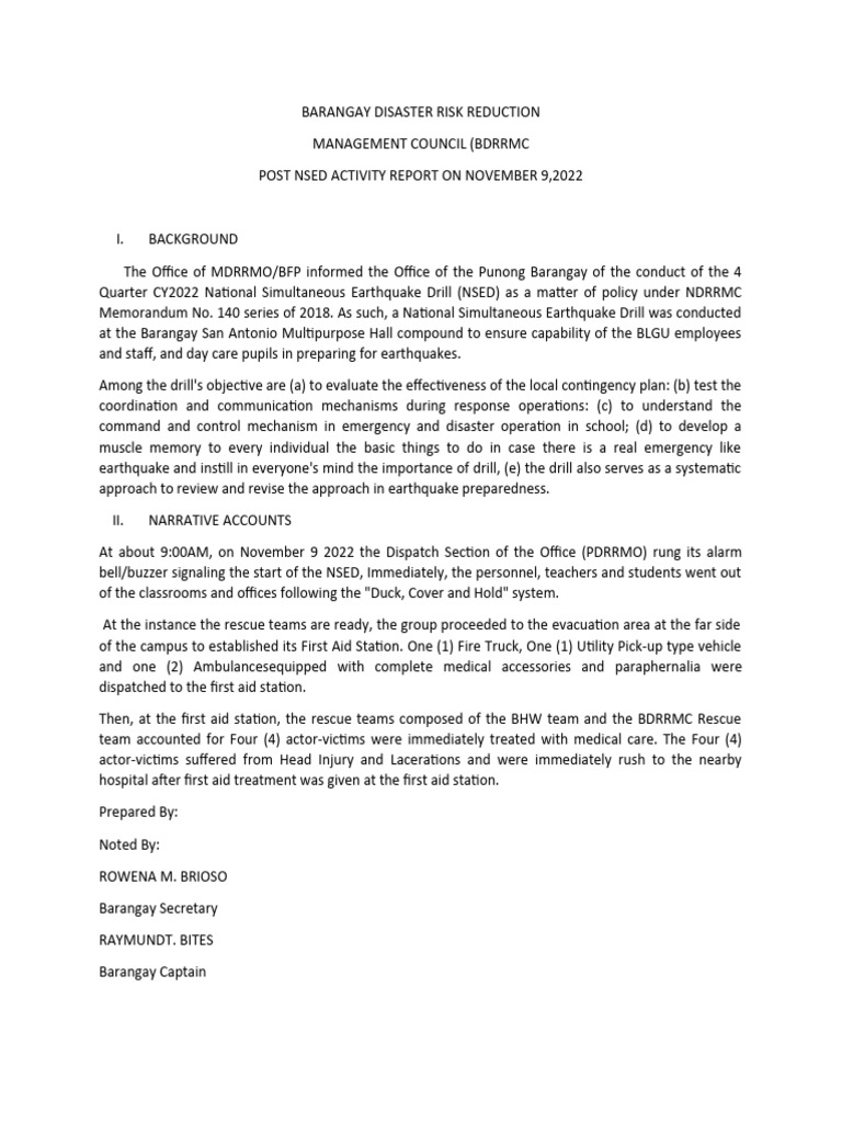 Barangay Disaster Risk Reduction | PDF