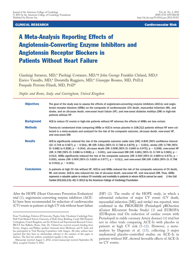 A Meta-Analysis Reporting Effects of Angiotensin-Converting Enzyme ...