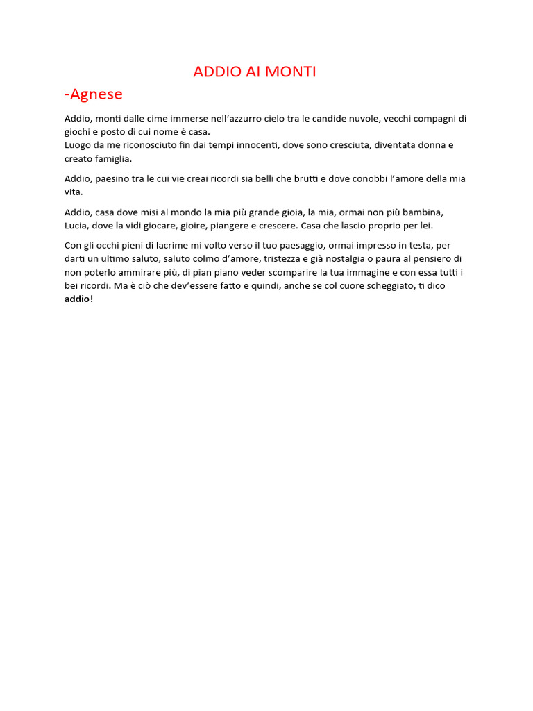 Addio Ai Monti. - Agnese | PDF