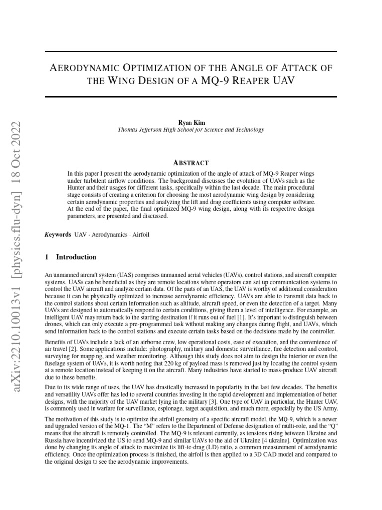 Aerodynamic Optimization of The Angle of Attack of | PDF | Lift (Force) | Drag (Physics)