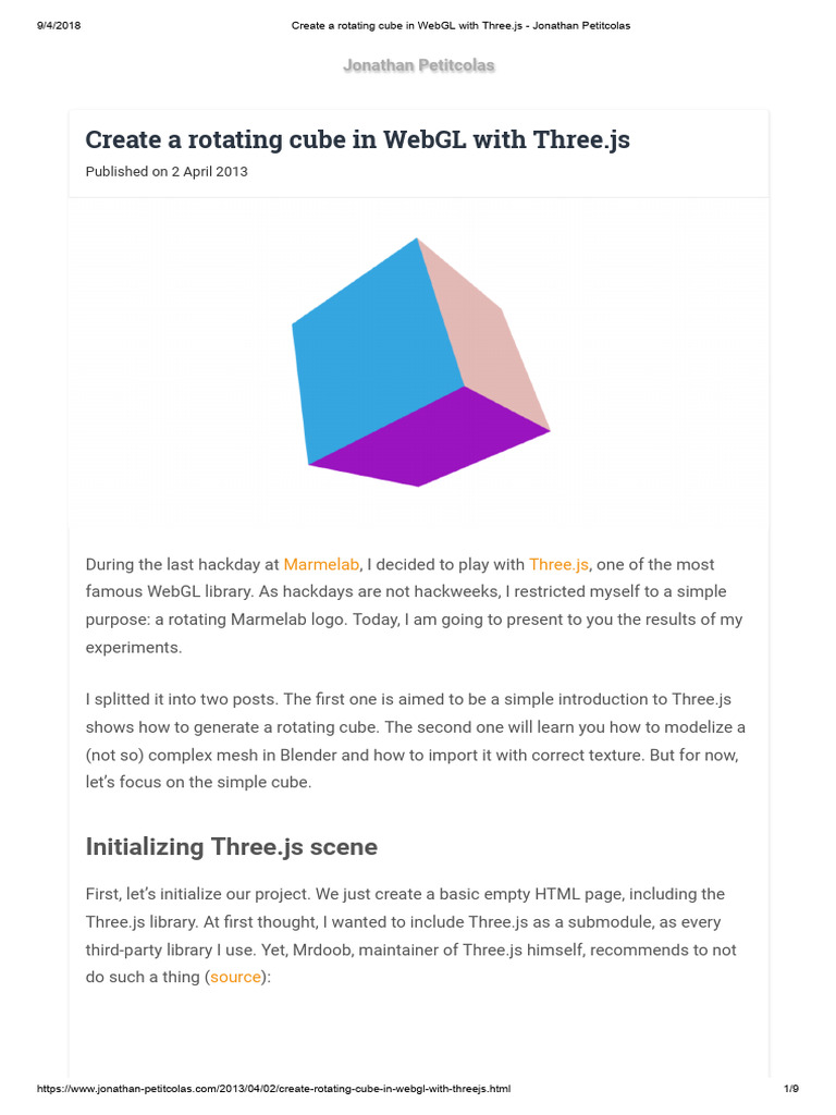 Create A Rotating Cube in WebGL With Three - Js - Jonathan Petitcolas | PDF | Web Gl | Software ...