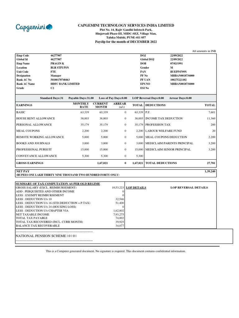 December 2022 Capgemini | PDF | Tax Deduction | Taxes