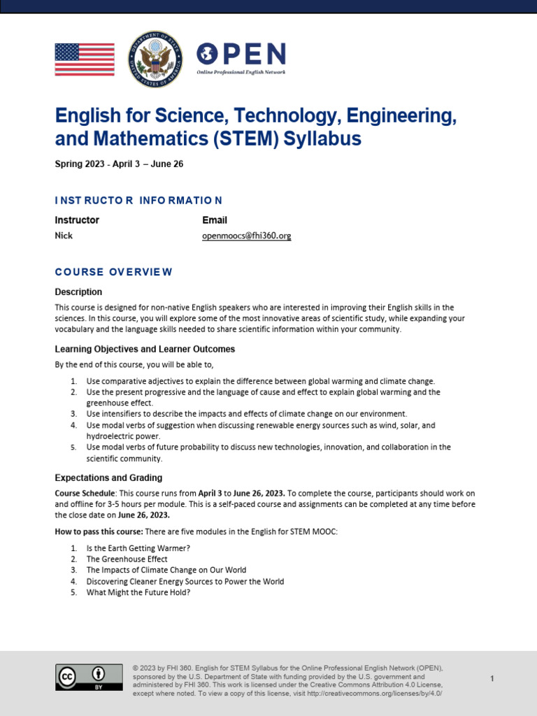 STEM English Course Syllabus 2023 | PDF | Climate Change | Renewable Energy