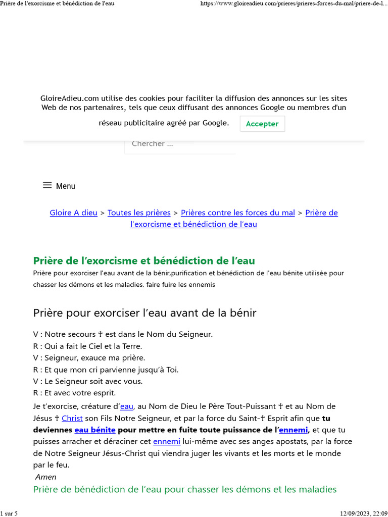 Prière de L'exorcisme Et Bénédiction de L'eau | PDF