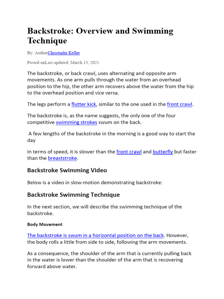 Backstroke | PDF | Swimming (Sport) | Swimming