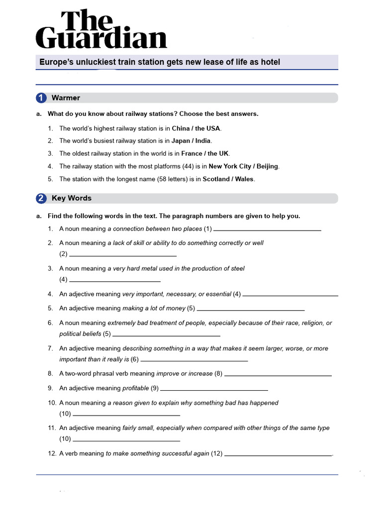 Editted News - Lessons - Unlucky - Train - Station - Worksheet ...