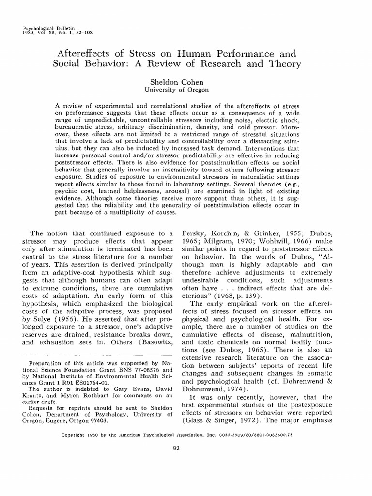 Aftereffects of Stress On Human Performance and Social Behavior - A ...