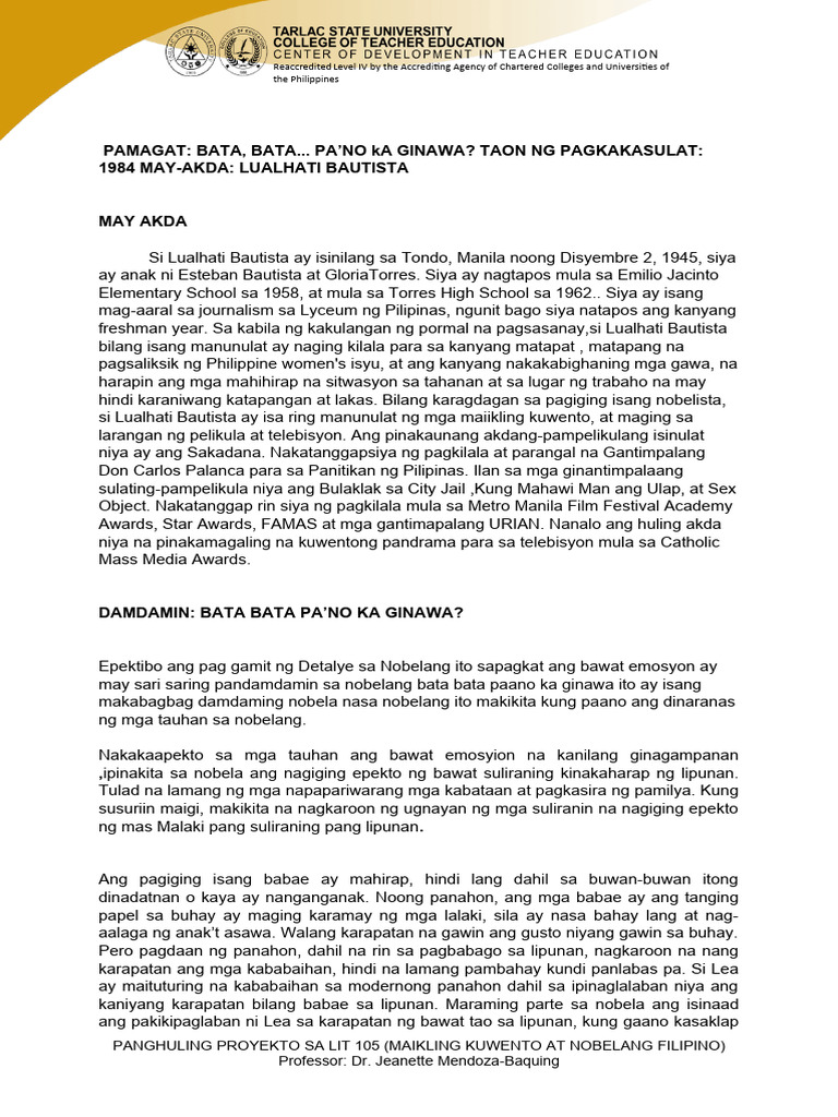 CASOY - BATA BATA PANO KA GINAWA - Damdamin Interteksto | PDF