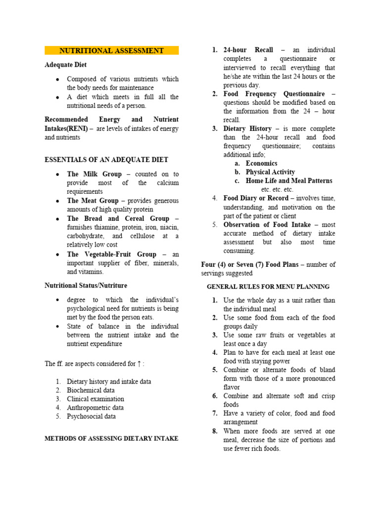 Nutritional Assessment Guide | PDF | Nutrients | Foods