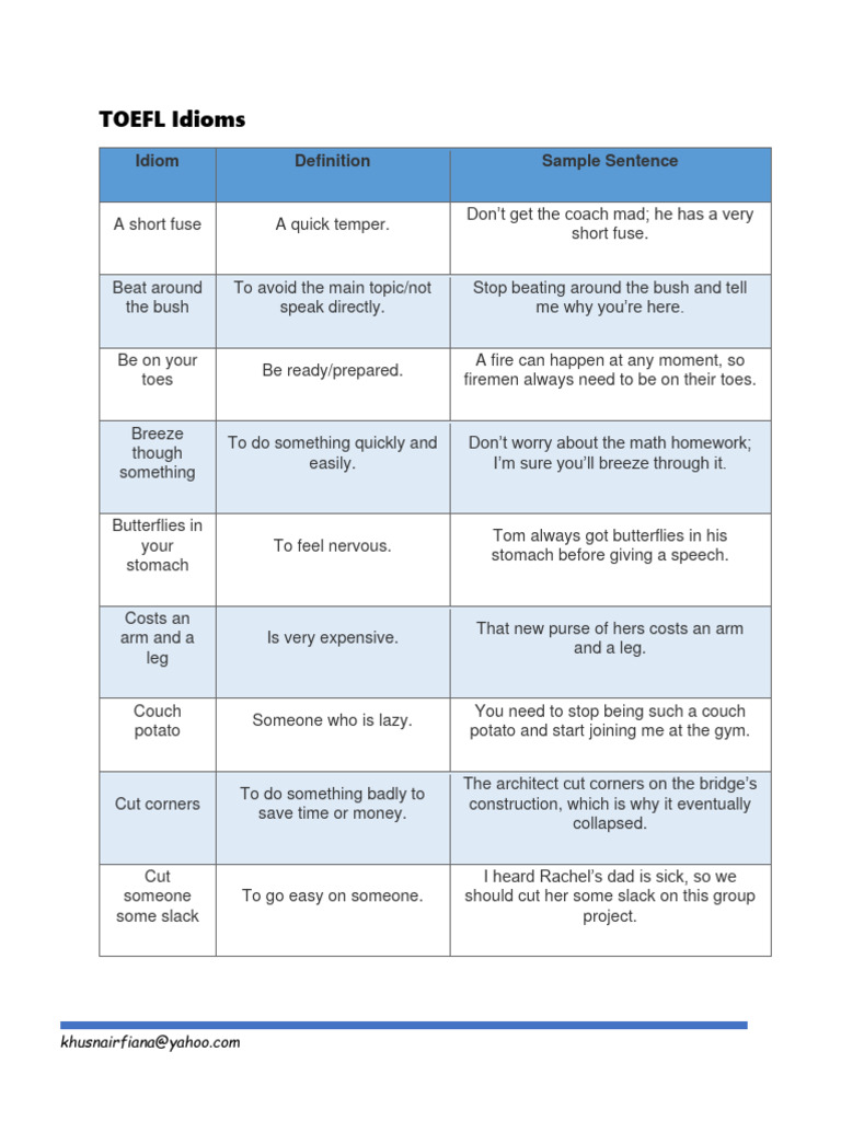 TOEFL Idioms | PDF
