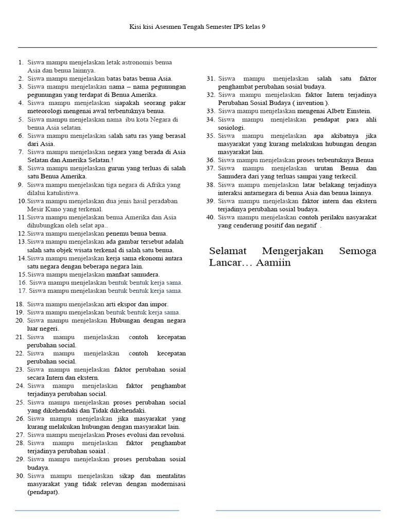 Kisi Kisi ATS Ganjil IPS Kelas 9 2023 | PDF | Ilmu Sosial | Perjalanan