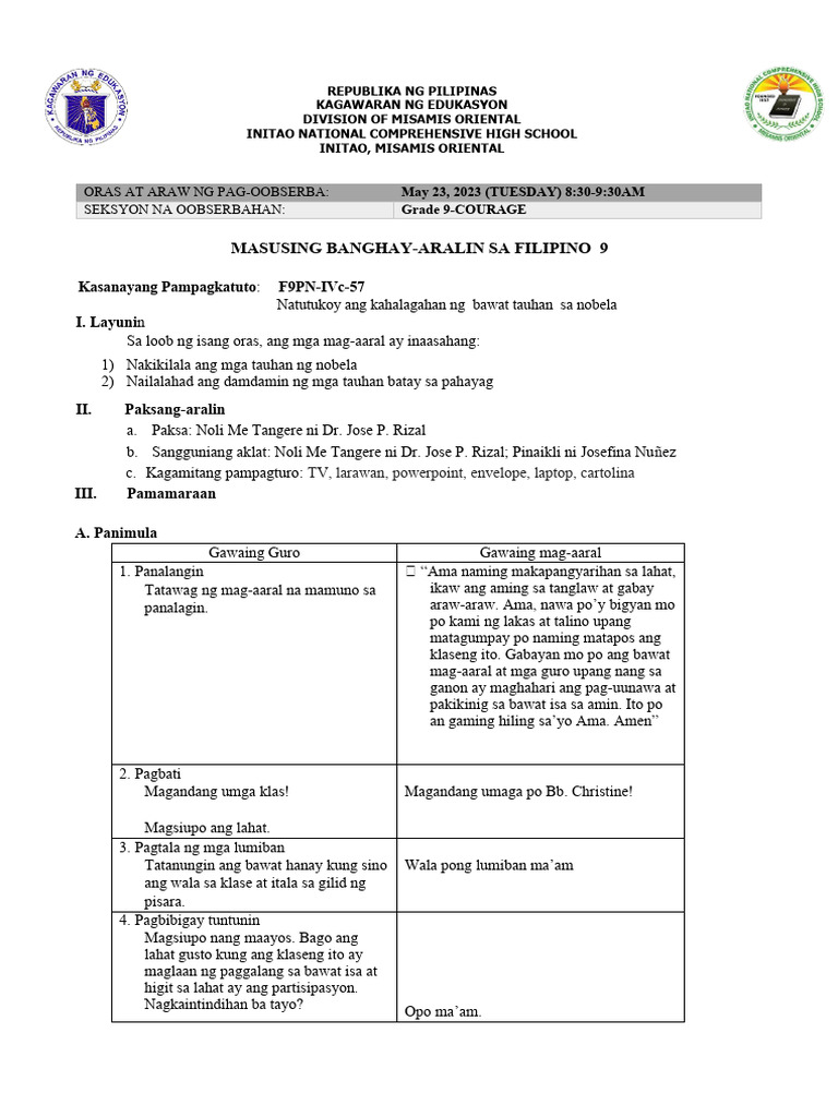 FILIPINO 9 DLP (4th Quarter) | PDF