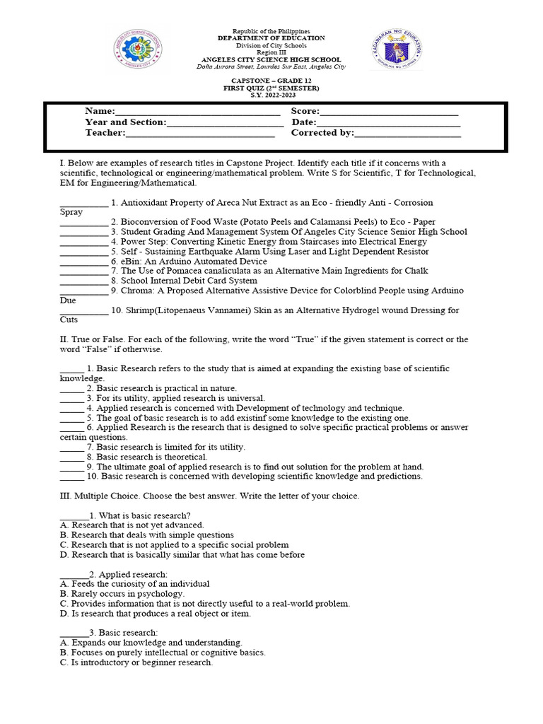 Quiz 1 CAPSTONE | PDF