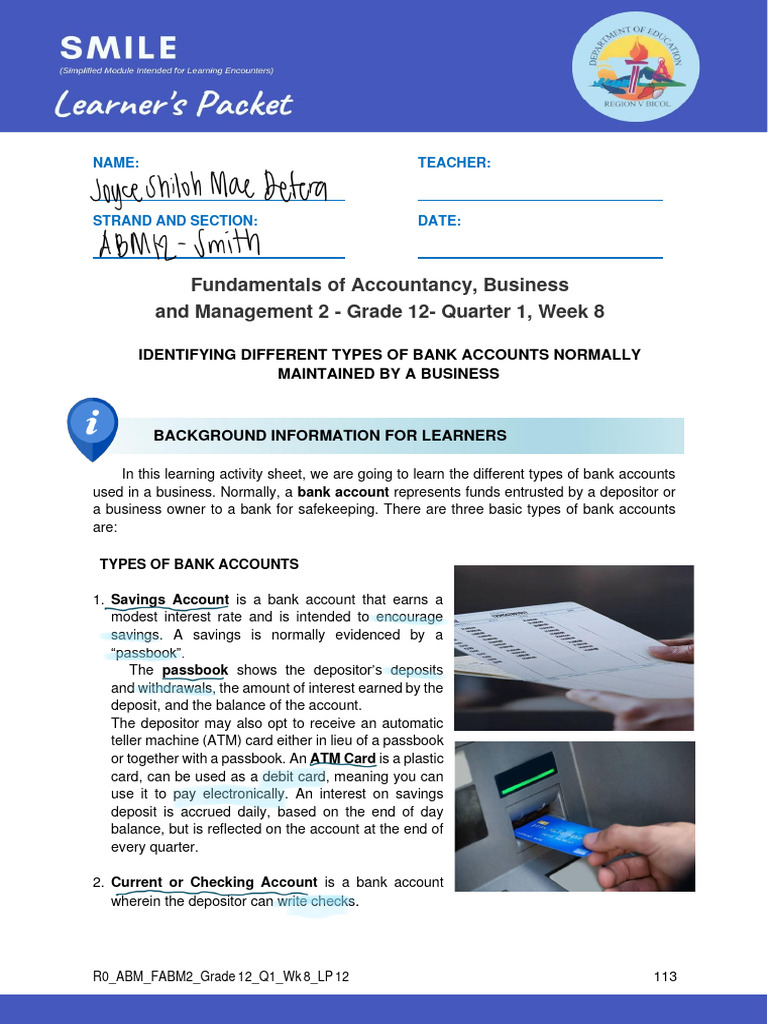 FABM Week 8 - Bank Accounts, Transactions and Documents | PDF | Cheque ...