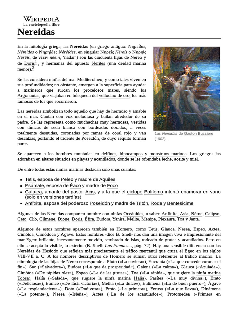 Nereidas | PDF | Nereidas | Mitología griega