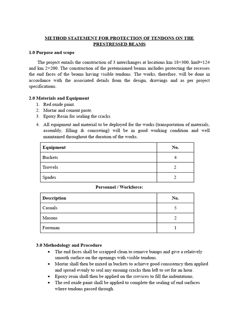 Method Statement For Protection of Tendons in Prestressed Beams 18.8.23 | PDF