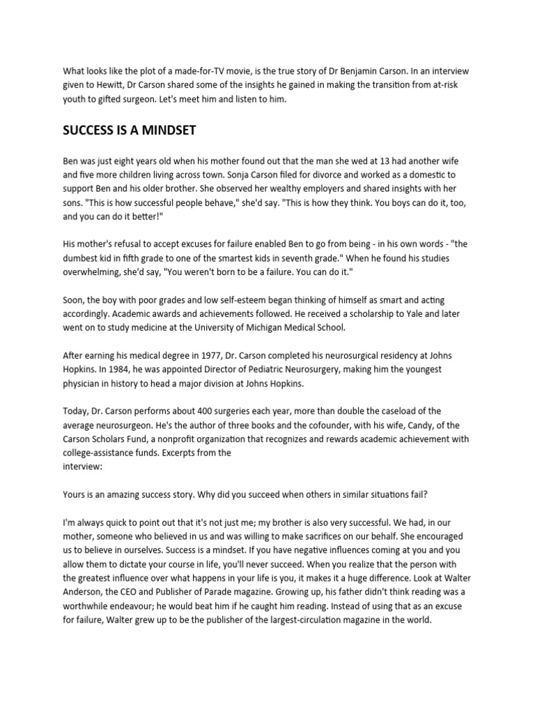 Success Is A Mindset | PDF | Leadership | Ben Carson