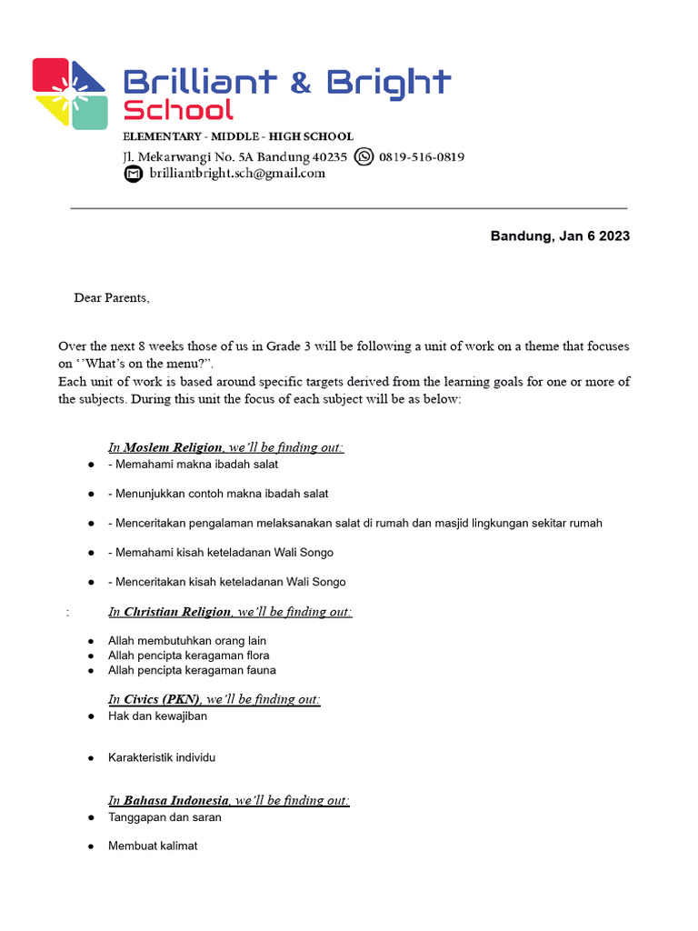 Letter For Parent Q3 Grade 3 | PDF | Wellness