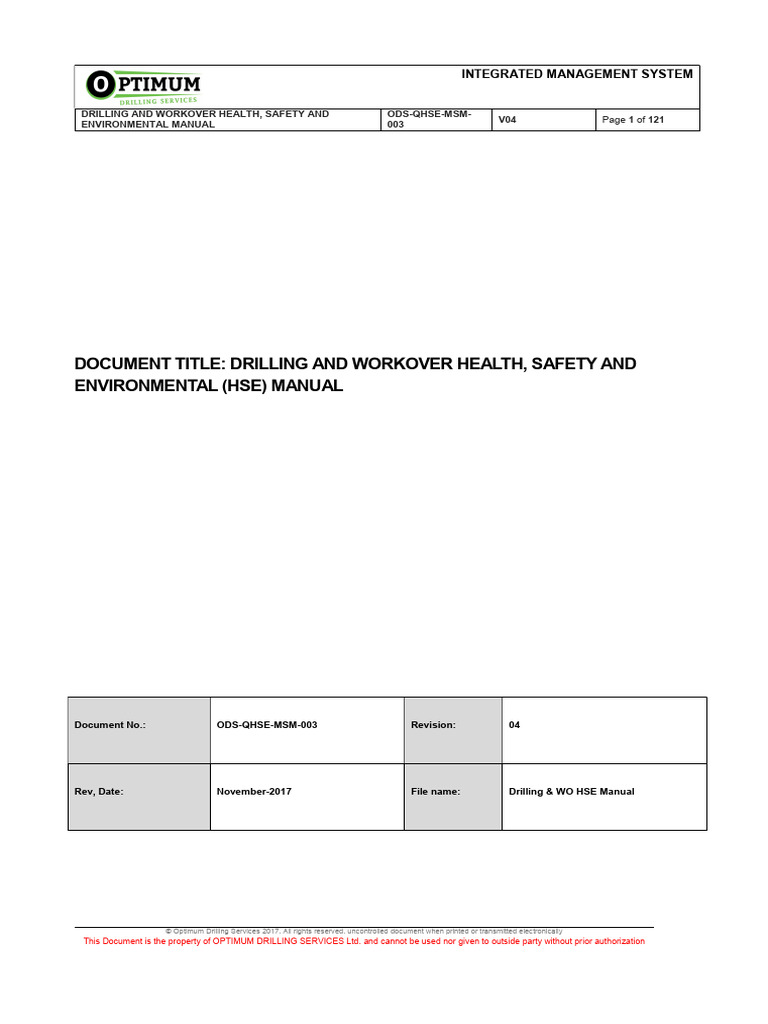 ODS-QHSE-MSM-003 - Drilling and Workover HSE Manual | PDF | Motivation ...