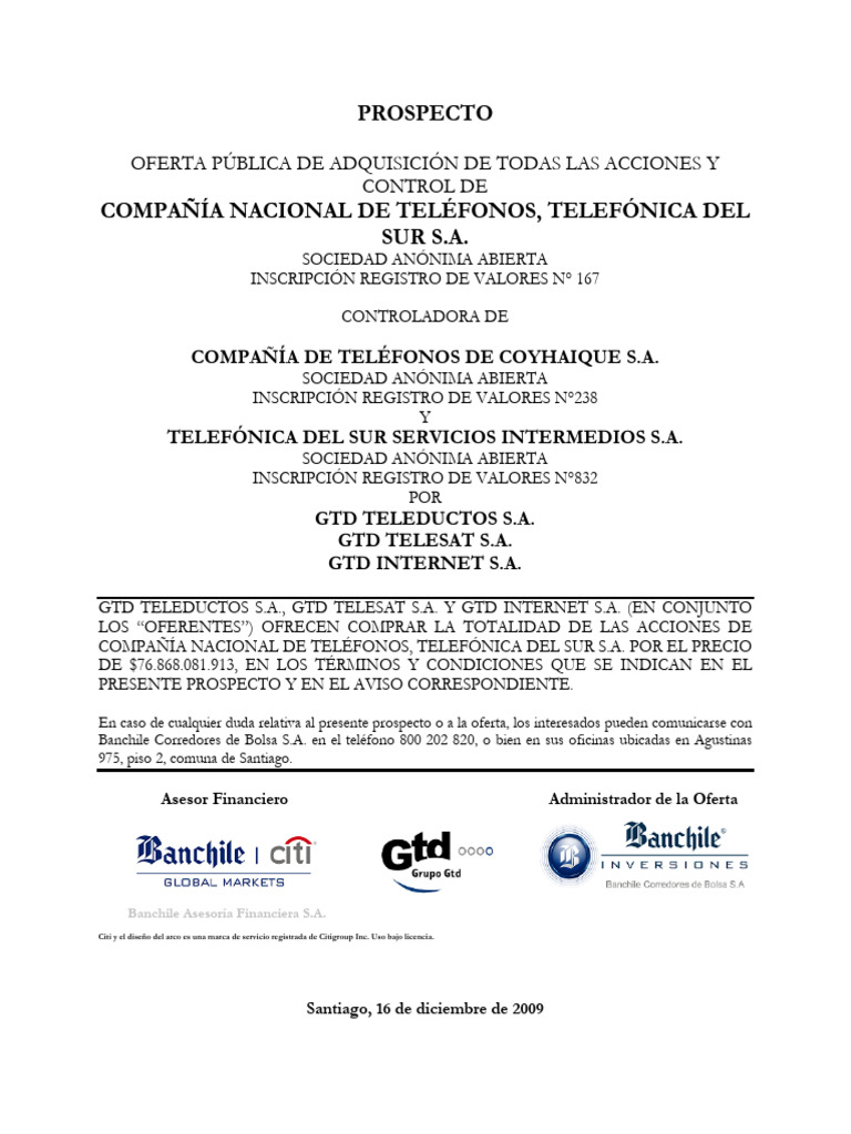 Prospecto Final OPA Telsur | PDF | Contabilidad | Oferta (economía)