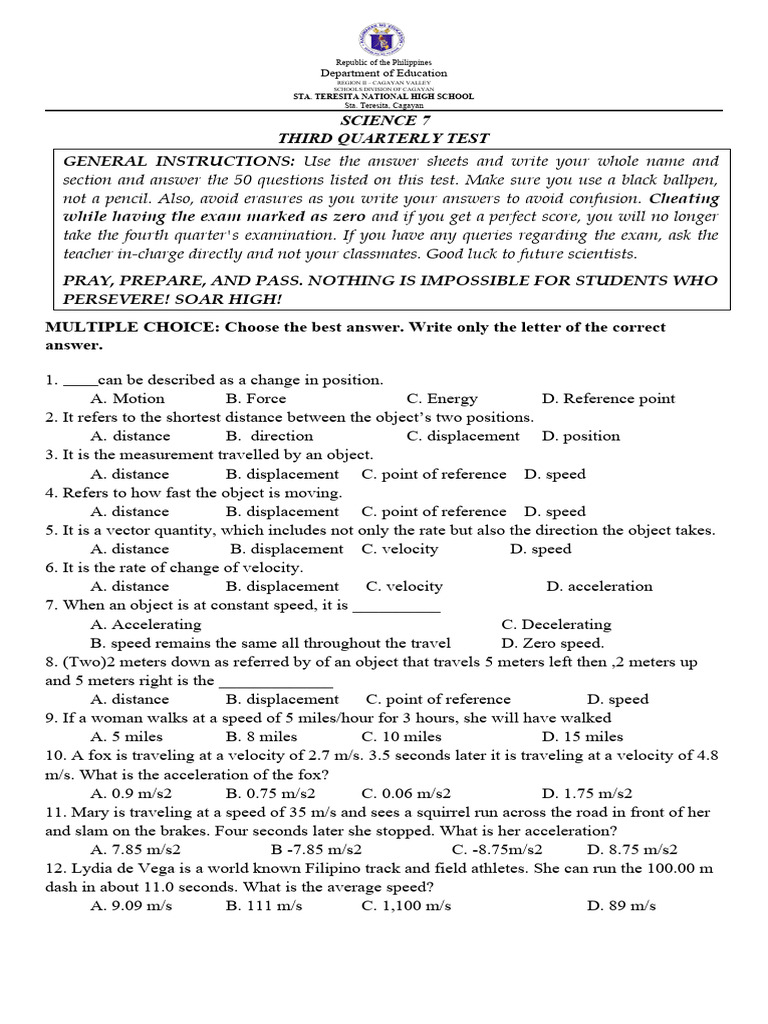 3rd Quarter Pdf Velocity Electric Charge