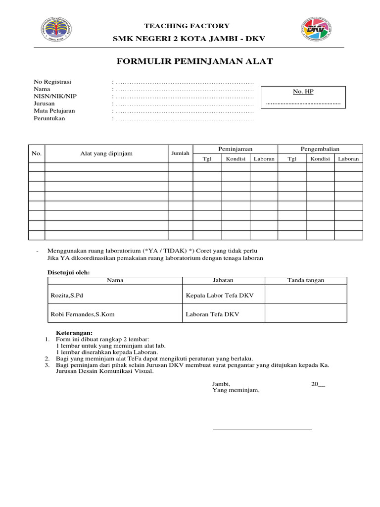 Formulir Peminjaman Alat DKV | PDF