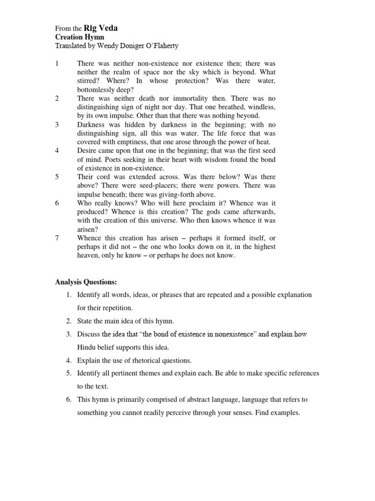 Rig Veda Creation Hymn Analysis | PDF | Religious Belief And Doctrine
