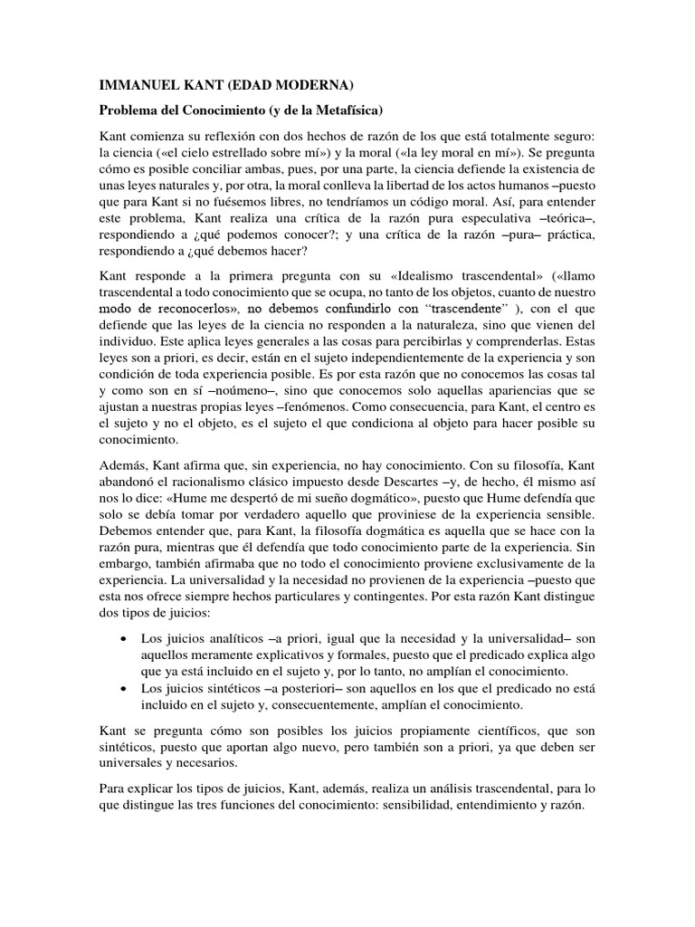 Immanuel Kant - Evau | PDF | Immanuel Kant | Conocimiento