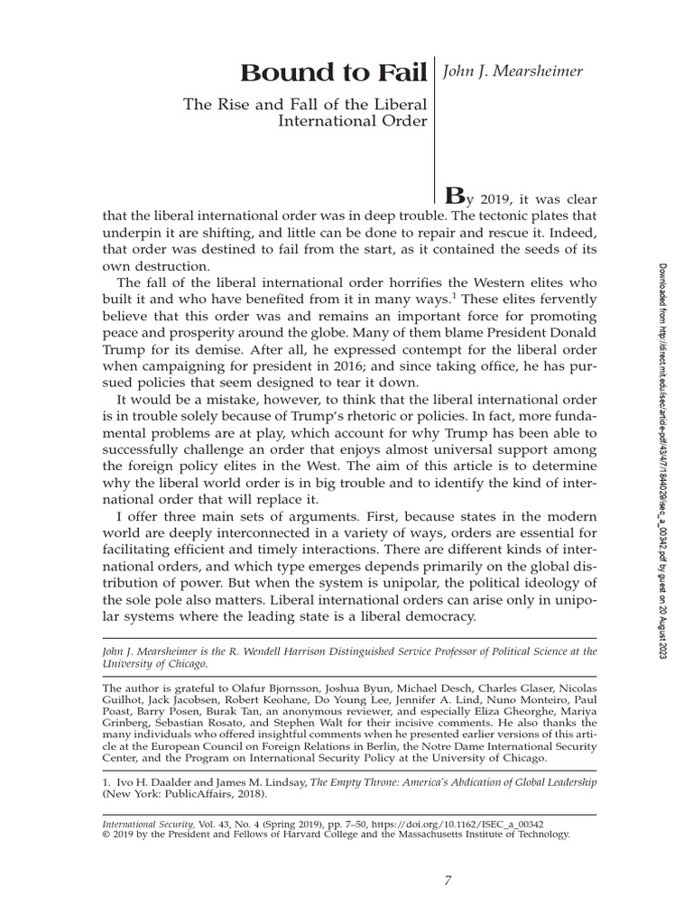 The Rise and Fall of The Liberal International Order - Isec - A - 00342 ...