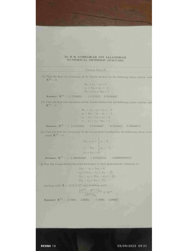 Numerical Method Tut Sheet | PDF