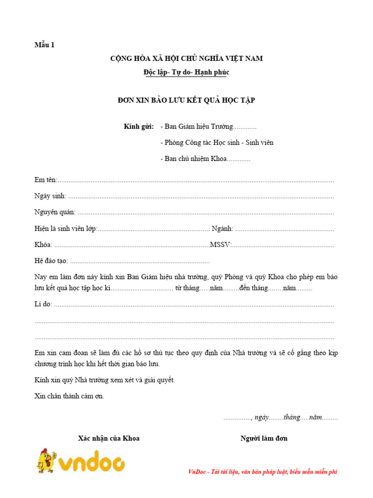 Mau Don Xin Bao Luu Ket Qua Hoc Tap | PDF