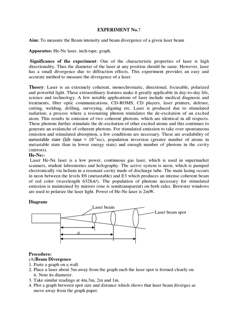 BeamDivergence EXP-5 | PDF | Laser | Atomic Physics