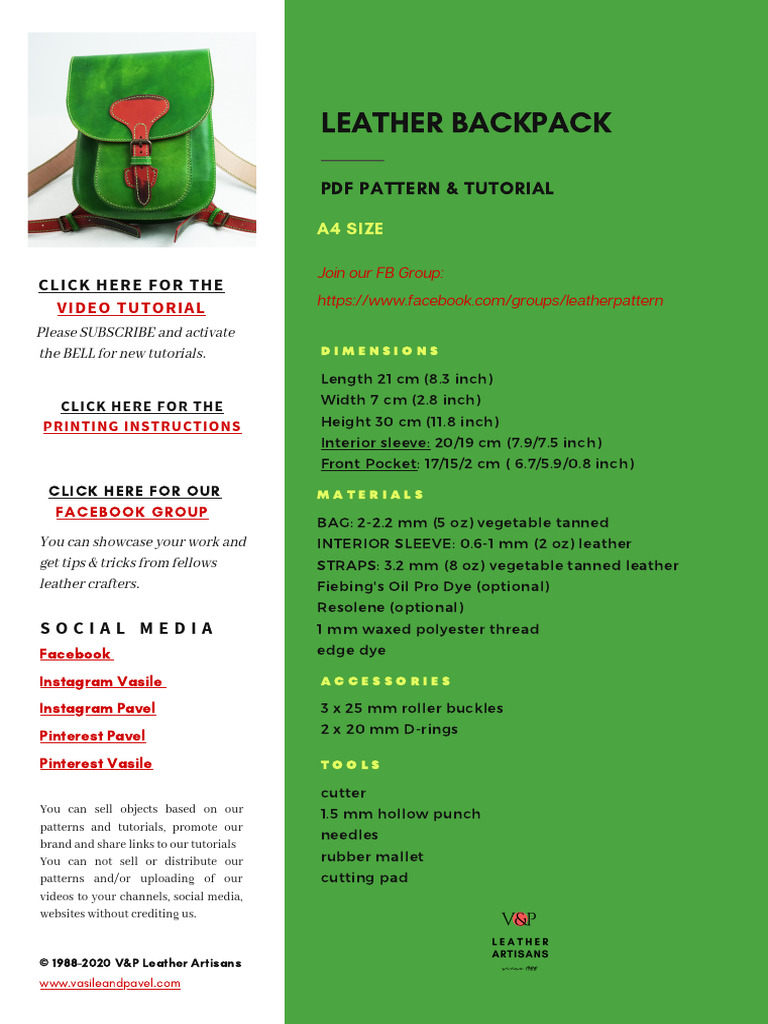 Leather Backpack: PDF Pattern & Tutorial | PDF