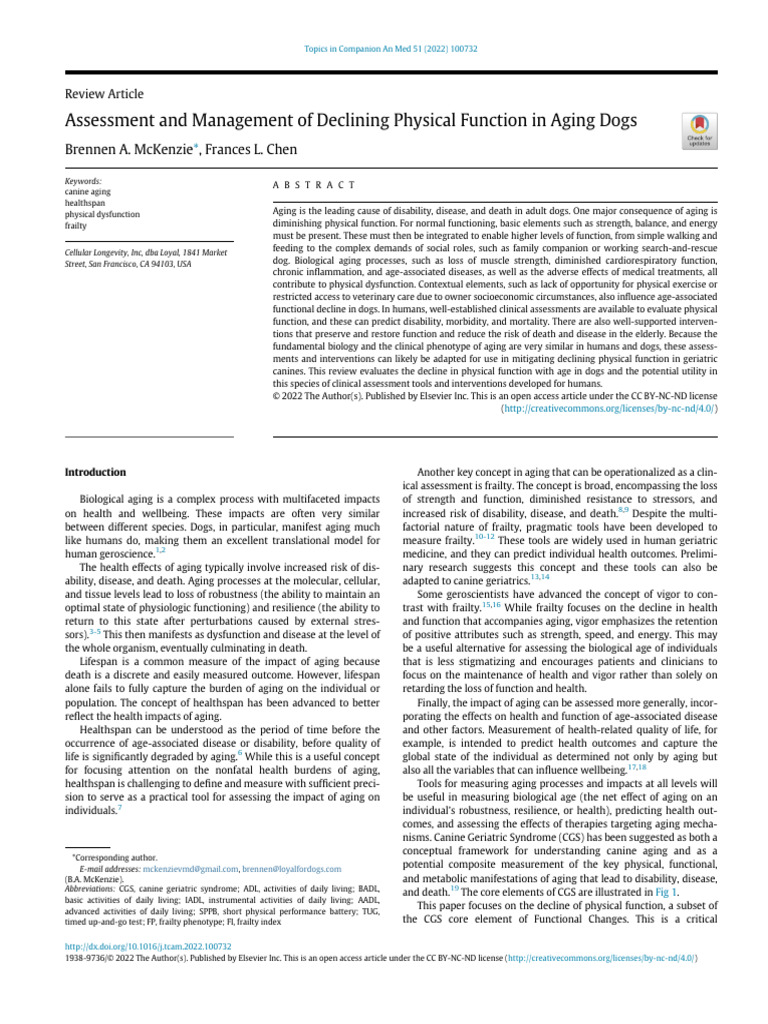 Assessment and Management of Declining Physical Function in Aging Dogs ...
