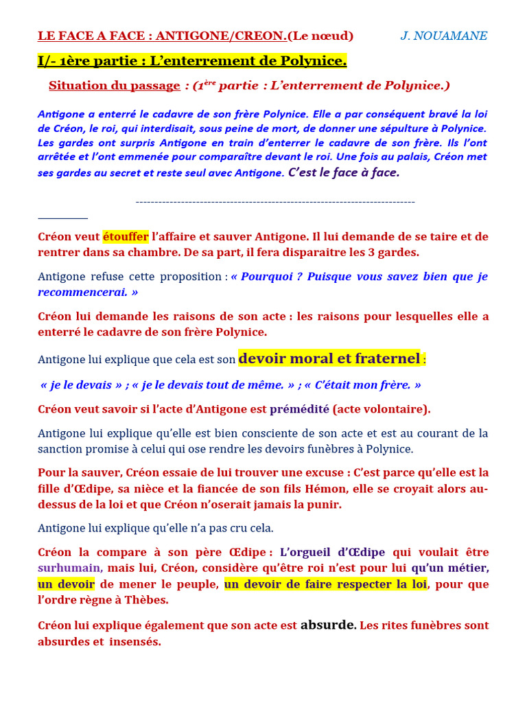 Analyse. Le Face Ã Face. Antigone - Creon-1 | PDF | Mythologie de Thèbes