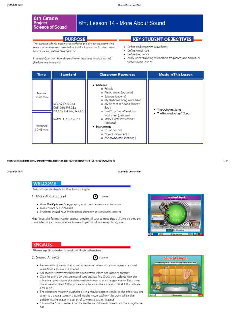 QuaverEd Lesson Plan 6-14 | PDF | Sound | Pitch (Music)