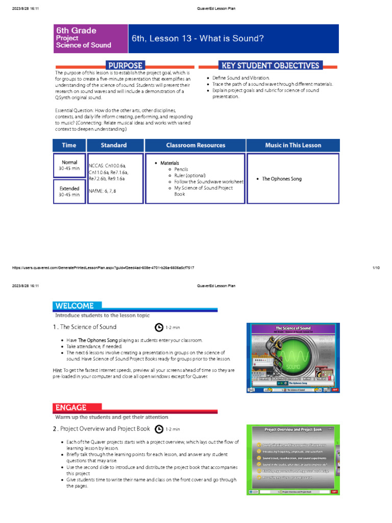QuaverEd Lesson Plan 6-13 | PDF | Musical Instruments | Sound