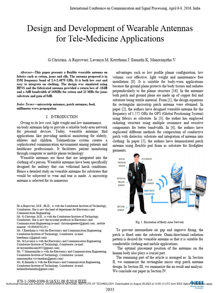 Design and Development of Wearable Antennas For Tele-Medicine ...