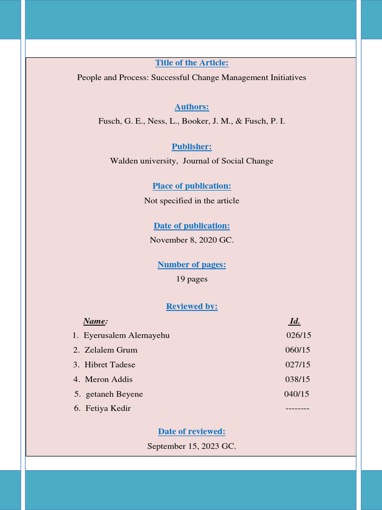 People and Process (Leadership 2 Article Review 2) | PDF | Change ...